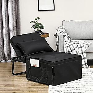 HOMCOM Ottoman Sofa Bed, 4 in 1 Multi-Function Button Tufted Folding Sleeper Chair Bed with Adjustable Backrest, Pillow, Side Pocket for Home Office, Bedroom, Living Room, Black