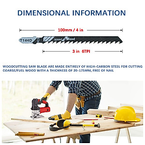 TAROSE 20-Piece T144D 4 Inch 6 TPI Assorted T-Shank Jig Saw Blades Set for Speed Cutting Wood