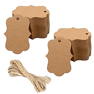 Gift Tags,100 PCS Kraft Paper Gift Tags with String,Price Tags,Gift Bag Tags,2.75" x 1.97" Blank Tags Gift Wrap Tags for Baby Shower,Wedding Party Favor (Brown)