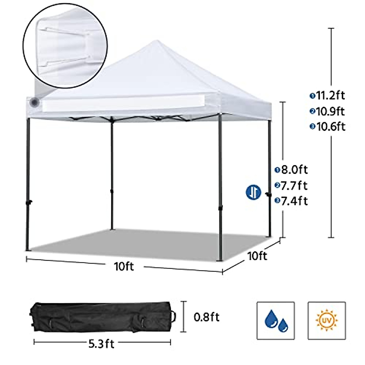 Yaheetech 10x10 Pop Up Canopy Tent, Commercial Instant Heavy Duty Canopy, 500D Waterproof Adjustable Canopy with Wheeled Carry Bag, 4 Sandbags & 4 Stakes, White
