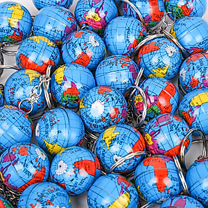 PROLOSO 48 Pcs Globe Keychains Bulk for Kids World Planet Earth Theme Keyrings Toy 1 Inch
