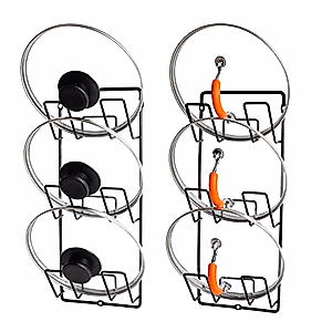 2 Pack Pot Lid Organizer Rack for Cabinet Door or Wall Mount, Pot Lid Holder for Kitchen Organization & Storage with No Drilling Adhesive, Black