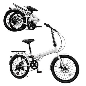 DCEHKR 20-inch Foldable Bike Folding Bicycle with 7-Gear Transmission, Height Adjustable Seat Foldable Bicycle Suitable for Adult Riding, Men Riding, Women Riding, Ships in The US (Straight Bar)