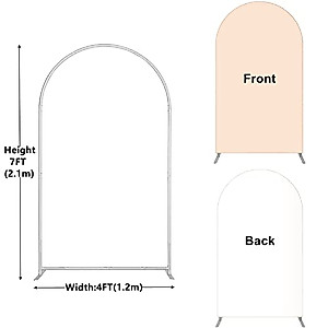 Chiara Backdrop Arched Wall, Metal Arch Stand and Fabric Backdrop Cover Decor for Baby Shower, Wedding, Birthday Parties, Photo Background Decoration (4FT X 7FT, Beige & White)