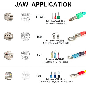 KF CPTEC Crimping Tool Set 5PCS - Ratchet Wire Crimper Kit - Quick Exchange Jaw for Heat Shrink, Insulated Electrical Connectors, Insulated and Non-Insulated Ferrules, Non-Insulated Terminal Crimper