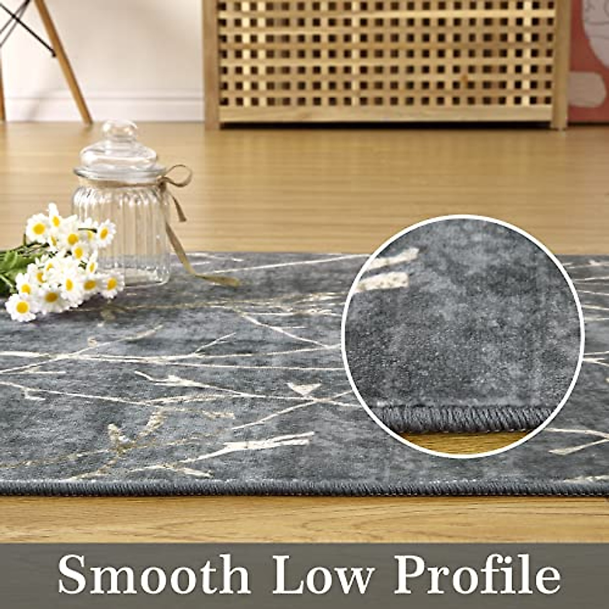 RUGSREAL Area Rug 2x6 Runner Rug Kitchen Mat Vintage Floral Runner Rug Entrance Foldable Rug Washable Hallway Entry Carpet Non Slip Rugs Farmhouse Living Room Bathroom Bedroom Dining Room,Grey