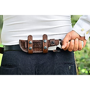 ALZAFASH Horizontal Carry Knife, Tracker Knife with Sheath, Hunting Knife with 1095 Carbon Steel Blade, Camping Knife, Hiking Knife