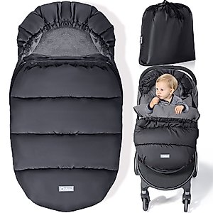 Orzbow Universal Footmuff for Stroller, Winter Warm Baby Stroller Bunting Bag, Waterproof Windproof Warm Coral Fleece Lined for Toddler Stroller Sleeping Bag (Black)