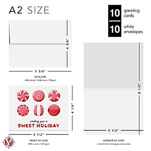 2025 Wishing You A Sweet Holiday! Greeting Cards – Red and White Old-Fashioned Christmas Xmas Candies – Greetings, Invitations, Thank You's, Gifts – 10 per Pack, Envelopes Included – 4.25 x 5.5”