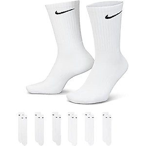 Nike Kids' Everyday Cotton Cushioned Crew Socks (6 Pair), White/Black, Small