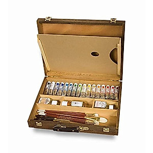 Creative Mark Capri Deluxe Wood Artist Paint Box - Storage for Art Supplies, Paints, Mediums, Brushes, Compartment Storage, Lightweight, Travel - [Oil-Stained - Natural Finish]