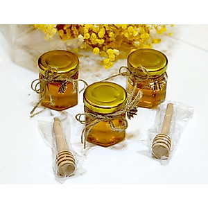 Adabocute 20 Pack Mini Honey Jars - Elegant Glass Honey Pot With Honey Dipper, Gold Lid, Bee Pendants and Jutes - Perfect For Baby Shower Favors, Wedding Favors