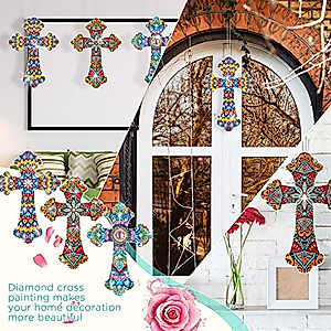 3 Pcs Cross Hanging Diamond Painting Kits for Halloween Christmas Gift DIY 5D Crystal by Number Mandala Cross Shaped Rhinestones Pendant Acrylic Mosaic Wall Painting Kit for Adults Home(Vintage)