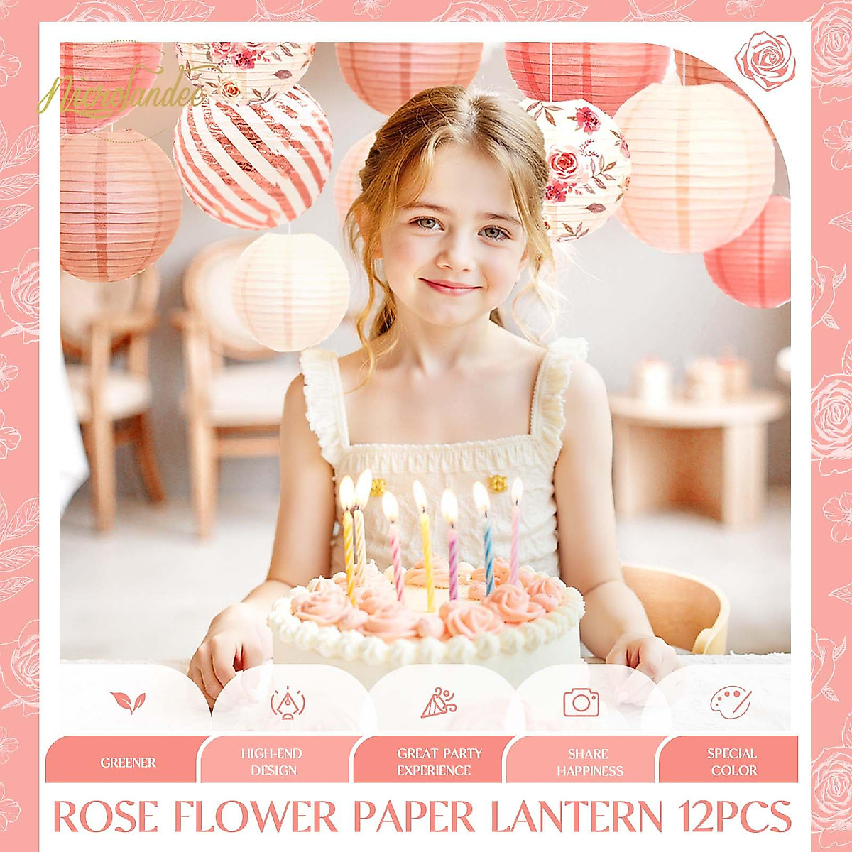 NICROLANDEE Wedding Party Decorations - 12PCS Rose Gold Vintage Floral Paper Lanterns Hanging Decorations for Engagement, Anniversary, Bridal Shower, Baby Shower, Bachelorette, Birthday Party