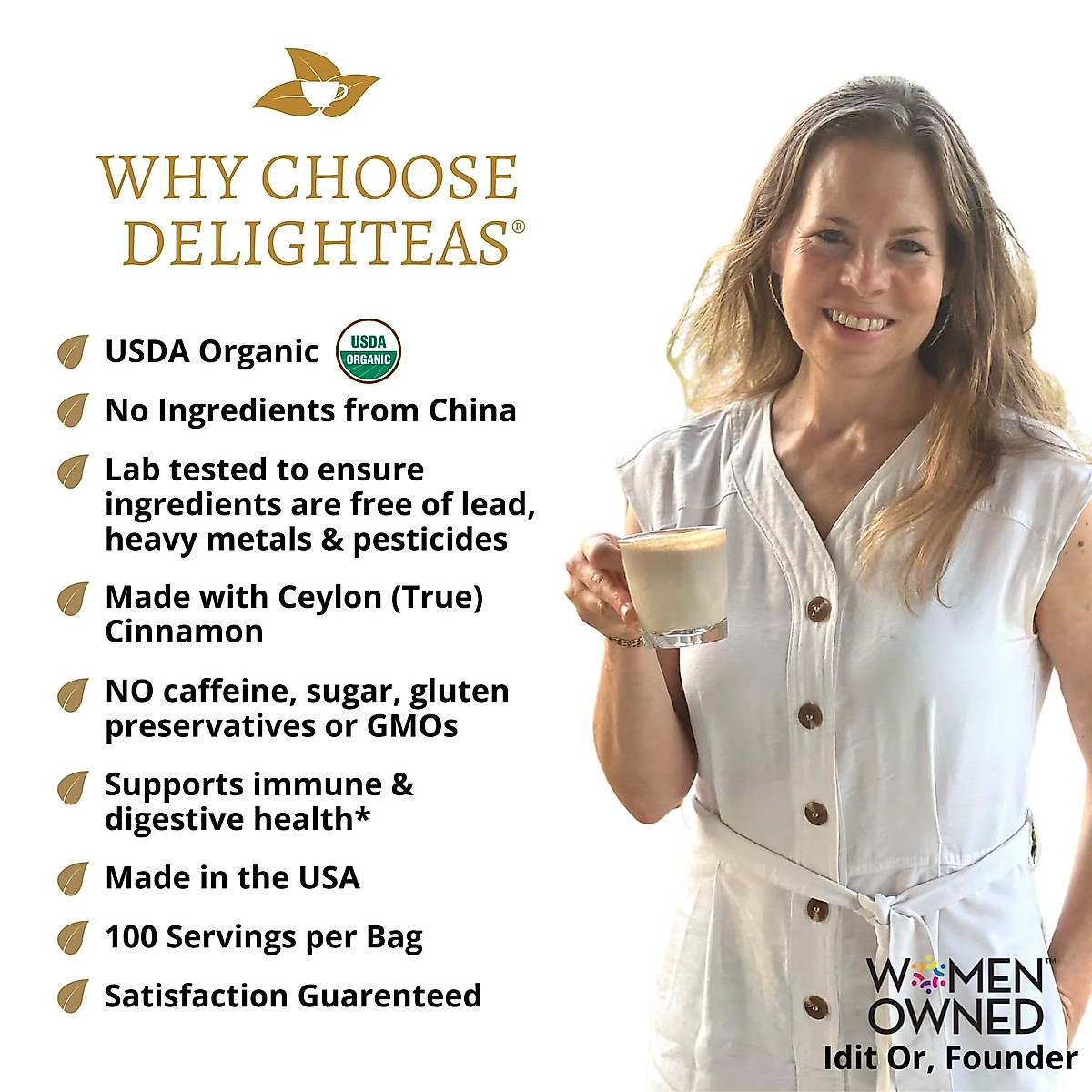 DelighTeas Organic Masala Chai Powder and Herbal Coffee Bundle - Caffeine Free, Unsweetened, Vegan, Keto, USDA Organic