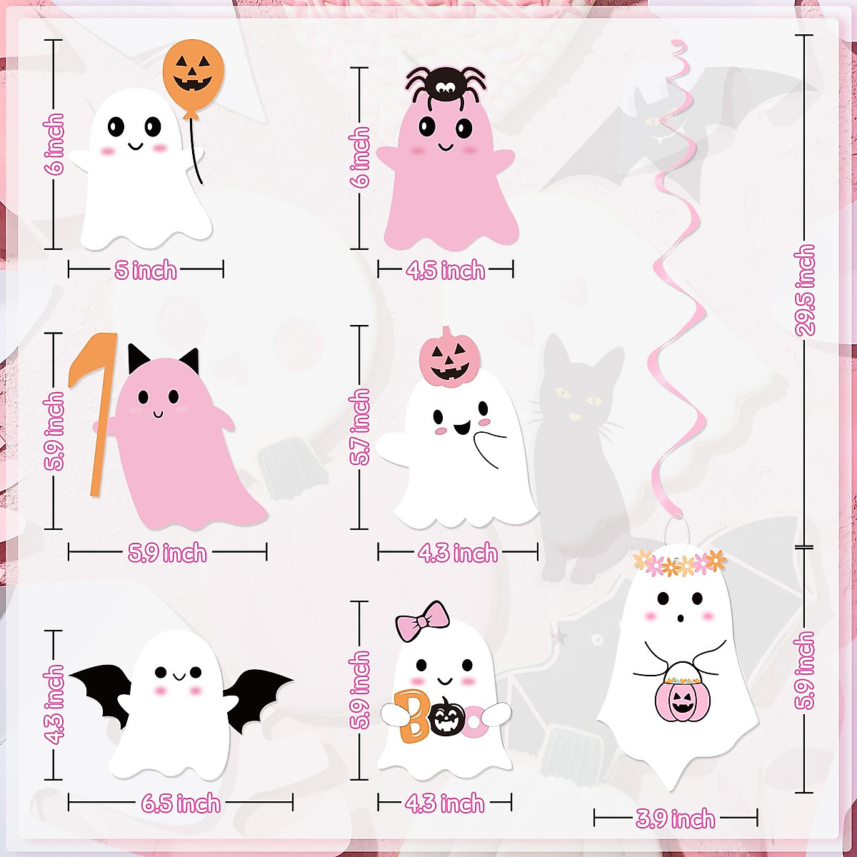 Halloween Ghost Hanging Swirl Decoration, Pink Halloween Ghost Boo Party Hanging Decorations for Halloween Boo Baby Shower, Halloween Birthday Decorations, Halloween Trick Or Treat Party Supplies