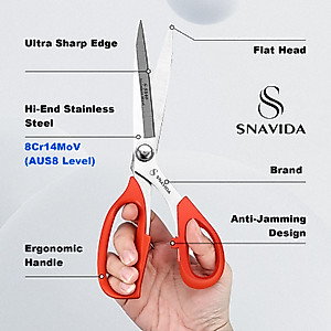 Heavy Duty Scissors All Purpose, Professional Fabric Scissors Sewing Shears, 9.5 Inches Ultra Sharp Craft Scissors for Office (Red)