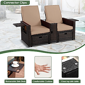 B BAIJIAWEI Patio Wicker Loveseat - Outdoor Rattan Sofa Set with Cushion - Adjustable Lounge Chair with Ottoman Footrest, Wicker Furniture for Garden, Patio, Balcony, Beach, Coffee Bar, Deck