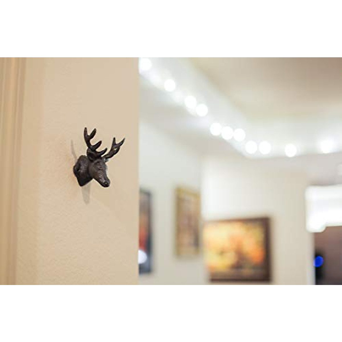 Zeckos Set of 3 Rustic Brown Cast Iron Deer Head Decorative Wall Hooks Lodge Décor 4.25 Inches Long