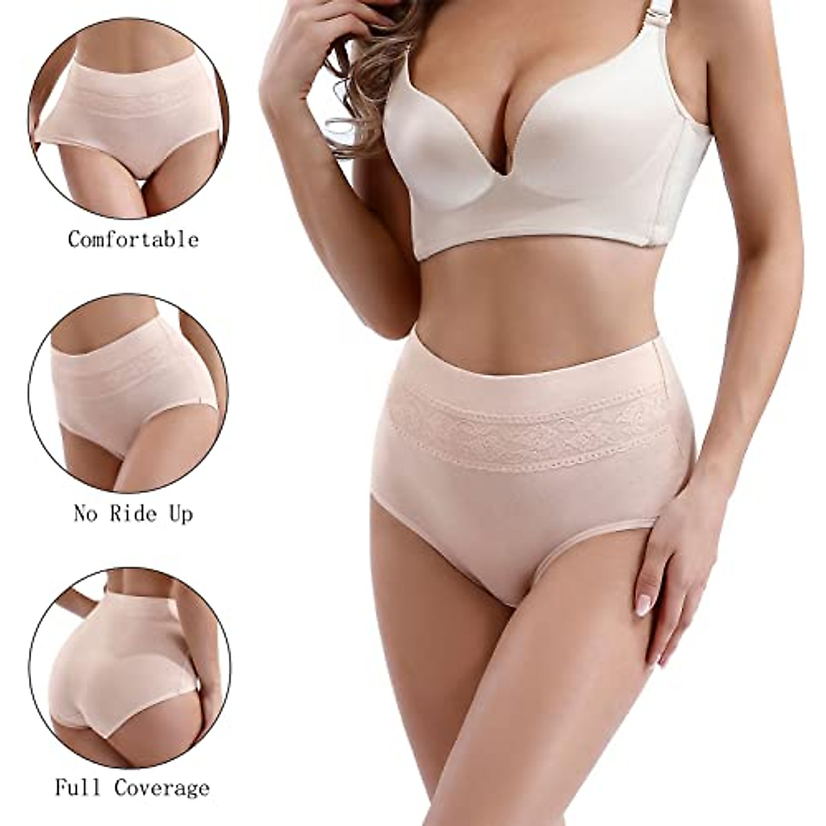 Xaanelr Women's Underwear Cotton High Waisted Full Coverage Briefs Soft Breathable Panties Multipack (Medium, Multi - a01-8 Pack)