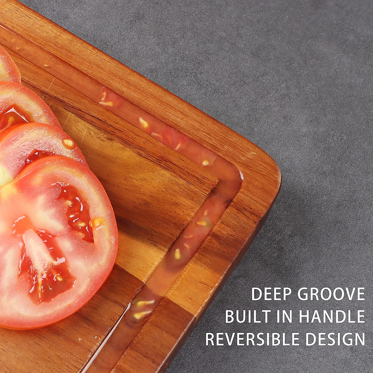 DeeDear Wood Cutting Board 16.5x13 Inch Large Reversible Chopping Block with Handles and Juice Groove, Acacia Wood Butcher Block Extra Thick Wooden Chopping Board Meat Board Cheese Board