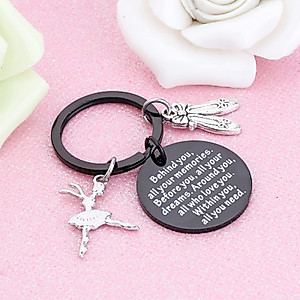 FEELMEM Ballet Dancing Gifts Dance Class Dancer Gift Dance Recitals Gift Behind You All Your Memories Keyring Graduation Gift(black)