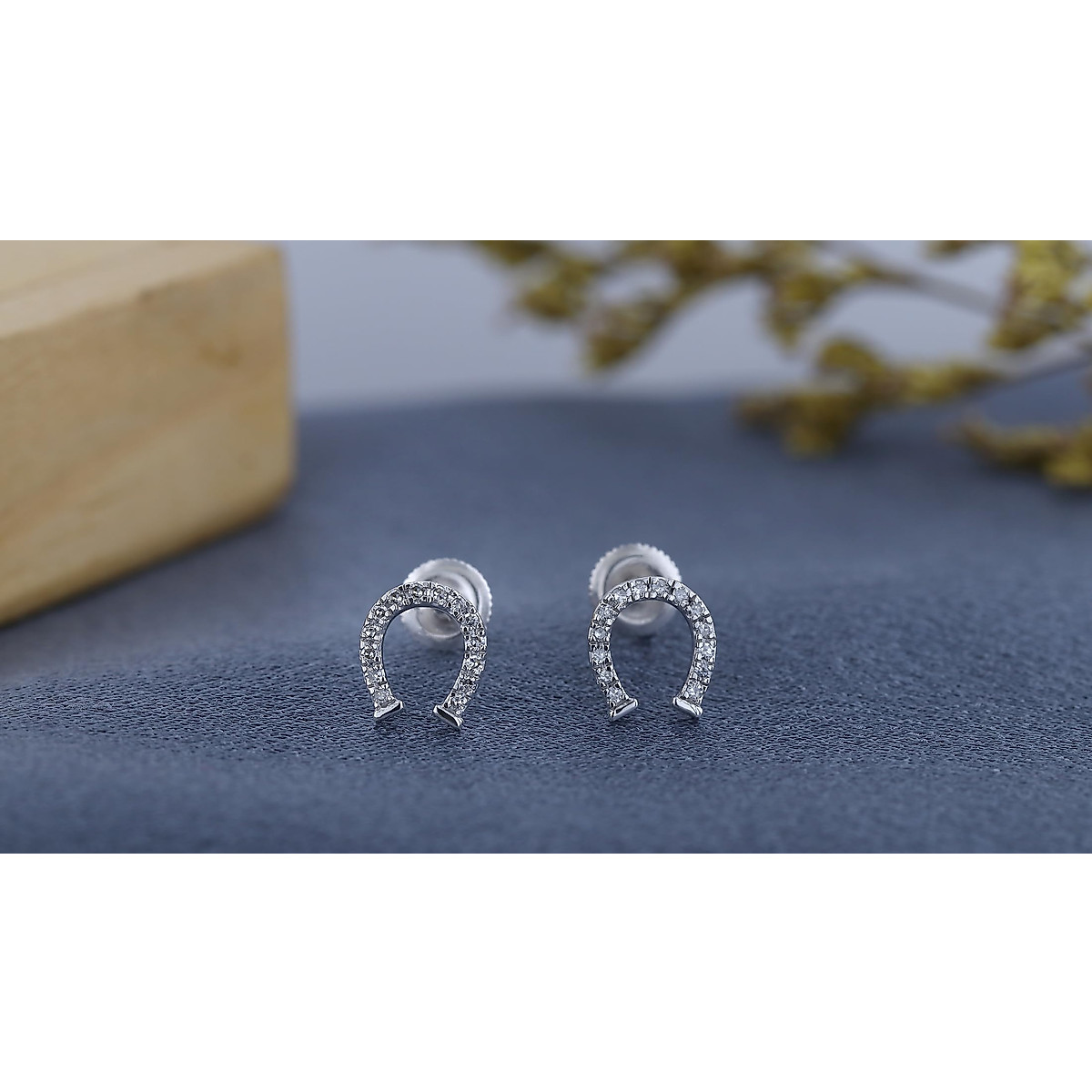 Dazzlingrock Collection Round White Diamond Horse Shoe Stud Earrings for Her (0.10 ctw, Color I-J, Clarity I1-I2) in 14K White Gold in Screw Back