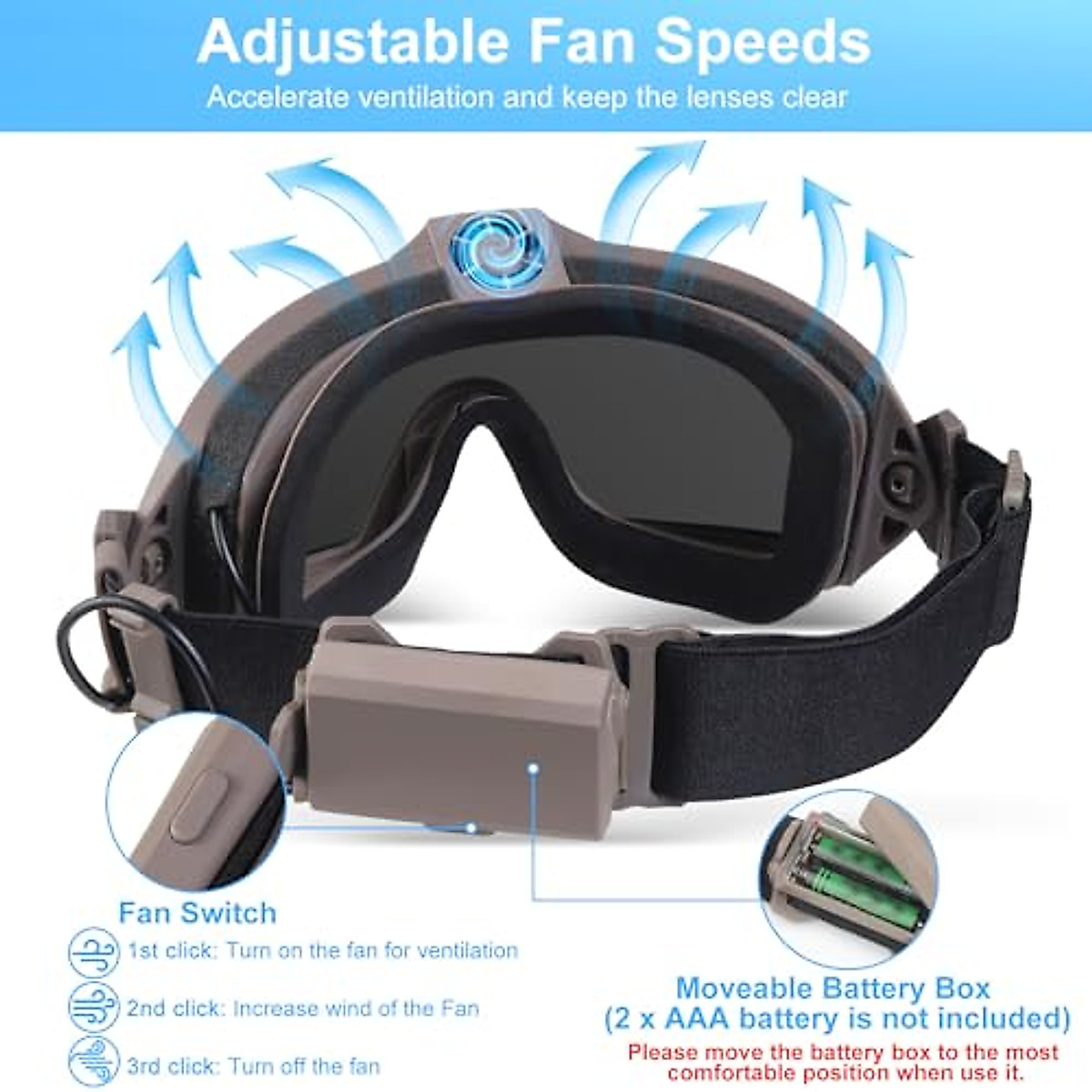 XImybst Airsoft Goggles Anti Fog, Tactical Goggles with Fan and Interchangeable Lens, Military Shooting Safety Goggles & Glasses for Cycling Paintball Hunting Motorcycle (DE)