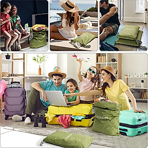 Scandihome Travel Laundry Bag Foldable Washable Waterproof Wet Bathing Suit Travel Workout Dry Bag for Gym Dirty Clothes Swimming Yoga(2 Pcs Large+Small) Green