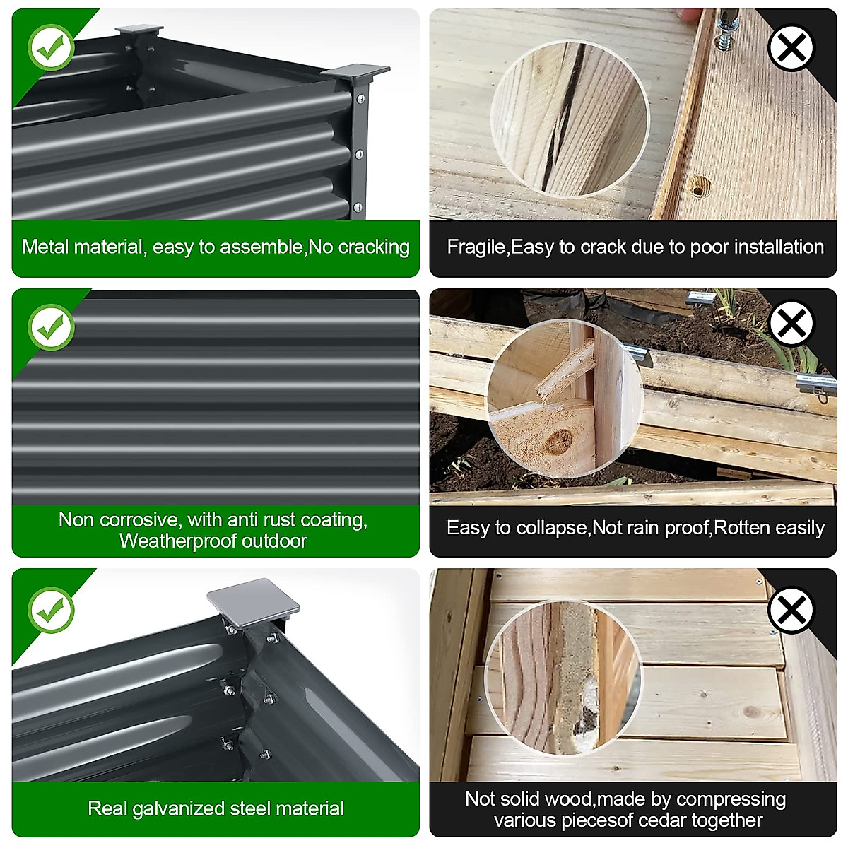 Land Guard Galvanized Raised Garden Bed with Legs, 48×24×32in Large Metal Elevated Raised Planter Box with Drainage Holes for Backyard, Patio, Balcony, 400lb Capacity(Grey)……