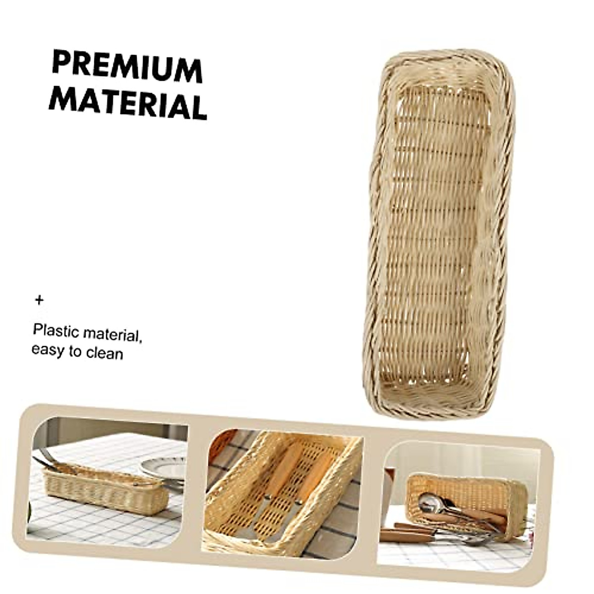 ORFOFE 1pc Sundries Storage Tray Manual Basket Woven Wicker Basket Desktop Sundry Storage Tray Sundries Basket Vanity Silverware Household Weaving Basket Grocery Basket Rattan Snack White