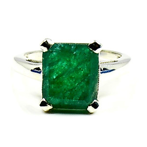 55Carat-Brand Genuine Indian Emerald Silver Ring For Women Emerald Cut Healing Handmade Size 5,6,7,8,9,10,11,12