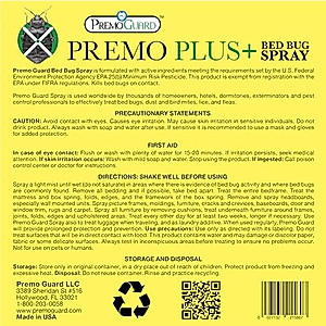 Premo Plus+ Bed Bug Spray Extra Strength – 128 oz – Fast Acting Bed Bug Treatment & Killer – Stain & Scent Free – Child & Pet Safe – Powerful New Stronger Formula – Natural with No Harmful Chemicals