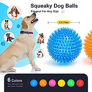 VITEVER 3.5” Squeaky Dog Toy Balls (6 Colors) Puppy Chew Toys for Teething, BPA Free Non-Toxic, Spikey Dog Balls for Medium, Large & Small Dogs, Durable Dog Toys for Aggressive Chewers