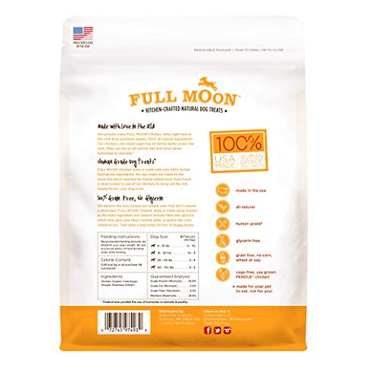 Full Moon Chicken Jerky Healthy All Natural Dog Treats Human Grade Made in USA Grain Free 24 oz
