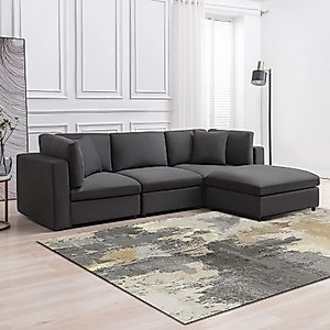 BALUS Modern Convertible Sectional Sofa,3 Seat Sofa+1 Chaise, L Shaped Corner Sleeper Sofa Couch,Modular Sectional Couches with Wood Legs for Living Room, Dark Grey