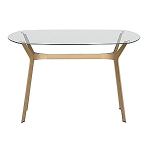 Studio Designs Home Archtech Modern Glass Desk/Dining Table, 48", Gold/Clear Glass