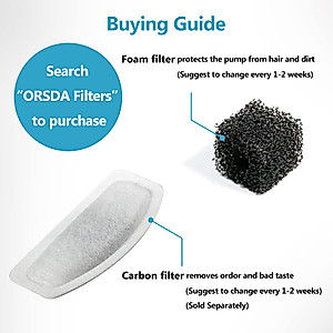 ORSDA Pet Water Fountain Replacement Pump F ilters - Compatible with All ORSDA/ZeePet Stainless Steel Dog and Cat Water Fountains