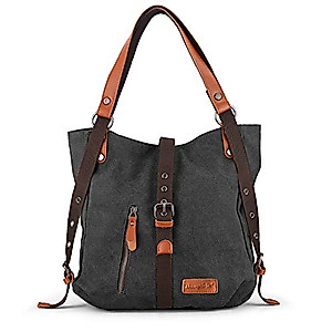 SHANGRI-LA Tote Purse Canvas shoulder Bag Handbag for Women Casual School Boho Hobo Bag Rucksack Convertible Backpack - Black