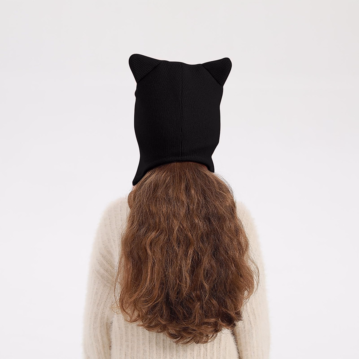 Girl Knit Cat Ear Beanie Hat and Glove Set Kids Winter Earflap with Braided Ski Skull Cap Mitten Set Age 3-7