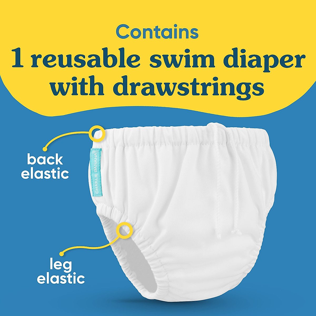 Charlie Banana Baby Reusable and Washable Swim Diaper for Boys or Girls, White, Large (Pack of 1)