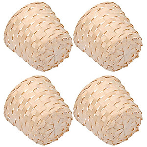 ARTIBETTER Rattan Storage Basket 4Pcs Round Bamboo Woven Storage Basket Natural Cotton Rope Sundries Organizer Decorative Flower Basket for Home ( Large ) Belly Basket