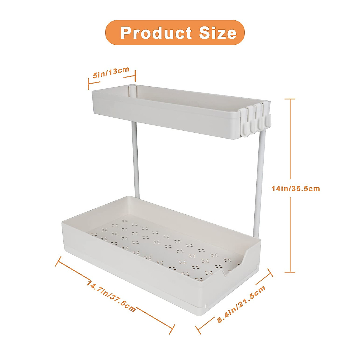 KOKKING 2 Pack Under Sink Organizer Multi-Use L-Shape Sliding Pull Out Cabinet Organizer for Bathroom Kitchen, Bathroom Cabinet Organizer with Hooks Hanging Cup (white)