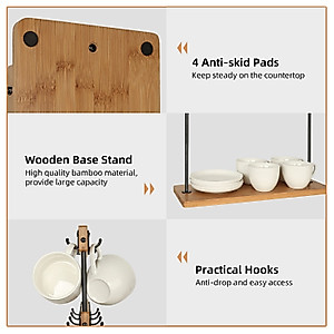 Aomomery Rustic Coffee Mug Holder Stand, Bamboo Mug Tree for 16 Hooks, 2-Tier Countertop Coffee Cup Holder with Storage Base for Kitchen