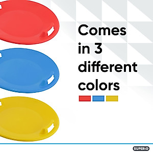Superio Round Snow Saucer Sleds- 24” Plastic Disc Sleds for Kids and Adults- Heavy Duty Sled Discs with Handles for Downhill Sledding, Winter Outdoor Sports, (Yellow)
