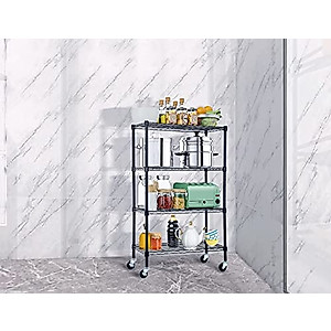 4-Tier Storage Shelves, Wire Shelving Shelf Organizer Height Adjustable Heavy Duty Metal Shelving with Wheels,NSF Certified 36""L*14""W*62""H" Shelving Unit for Kitchen,Bathroom,Office,Pantry(Black)