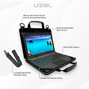 UZBL 13-14 inch Chromebook Case Protective Laptop Hard Cover Sleeve, Always-on Work in Case with Carrying Handle Shoulder Strap (Black PU)