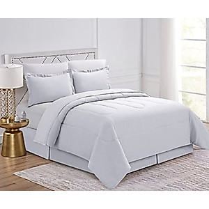 Cathay Home Basic Bedding Home Essential Ultra Soft Light Weight 8PC Wrinkle Resistant Microfiber Bed in a Bag Set (Includes Complete Sheet Set, Comforter Set & Bedskirt) - Full, White