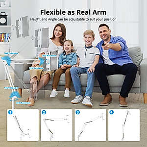 Spessn Tablet Floor Stand, Overhead Bed Phone Mount, Height Adjustable Universal Metal Tablet Holder, Phone Stand, Compatible with iPad, Samsung Galaxy Tab, Phone, Kindle, 4.5-12.9" (Light White)…