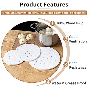 CONIE 12 Inch Steamer Paper Liners, Perforated Parchment Paper for Air Fryer Steaming Basket 100cts